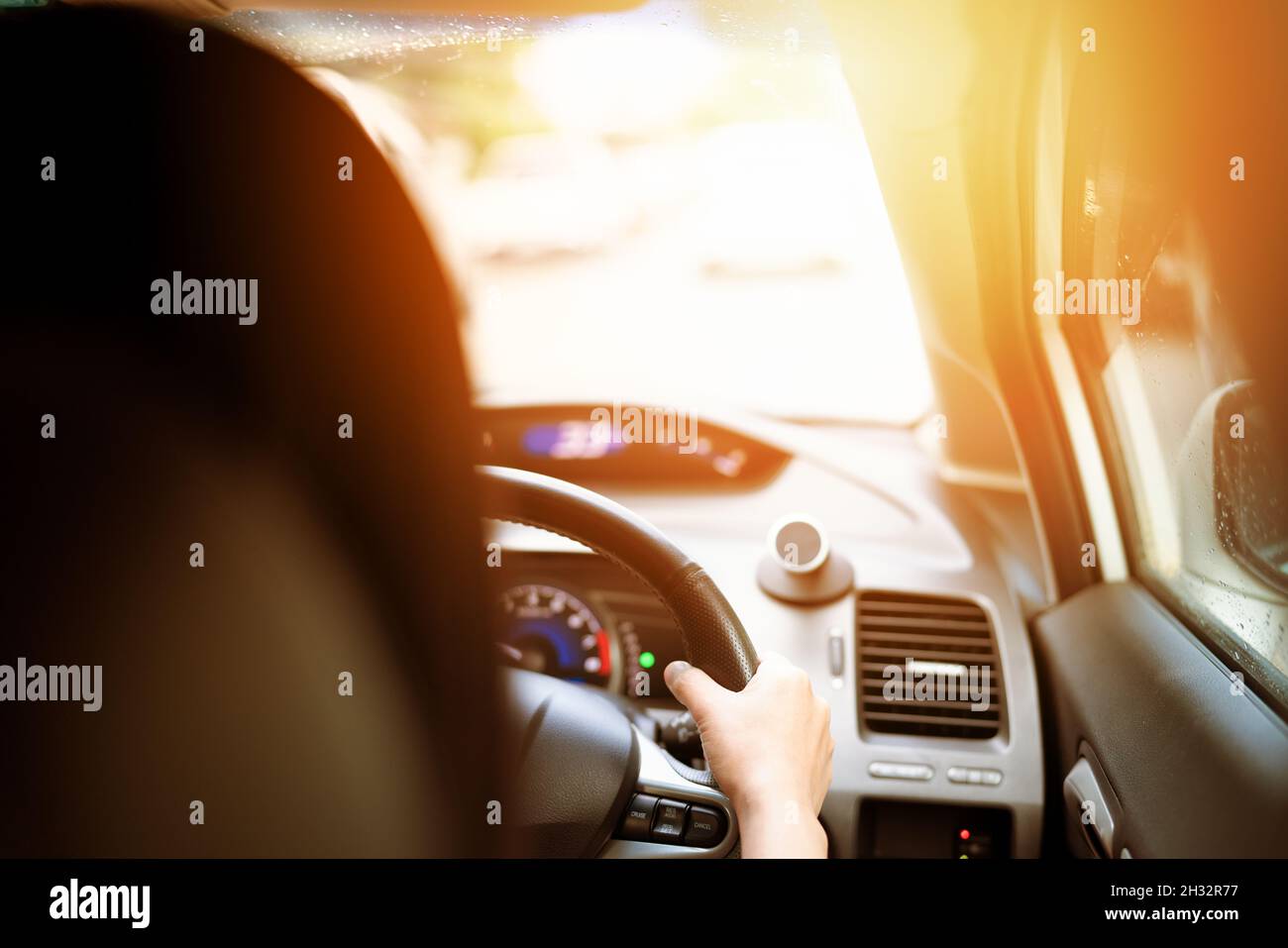 Safe drive, speed control and security distance on the road, driving ...