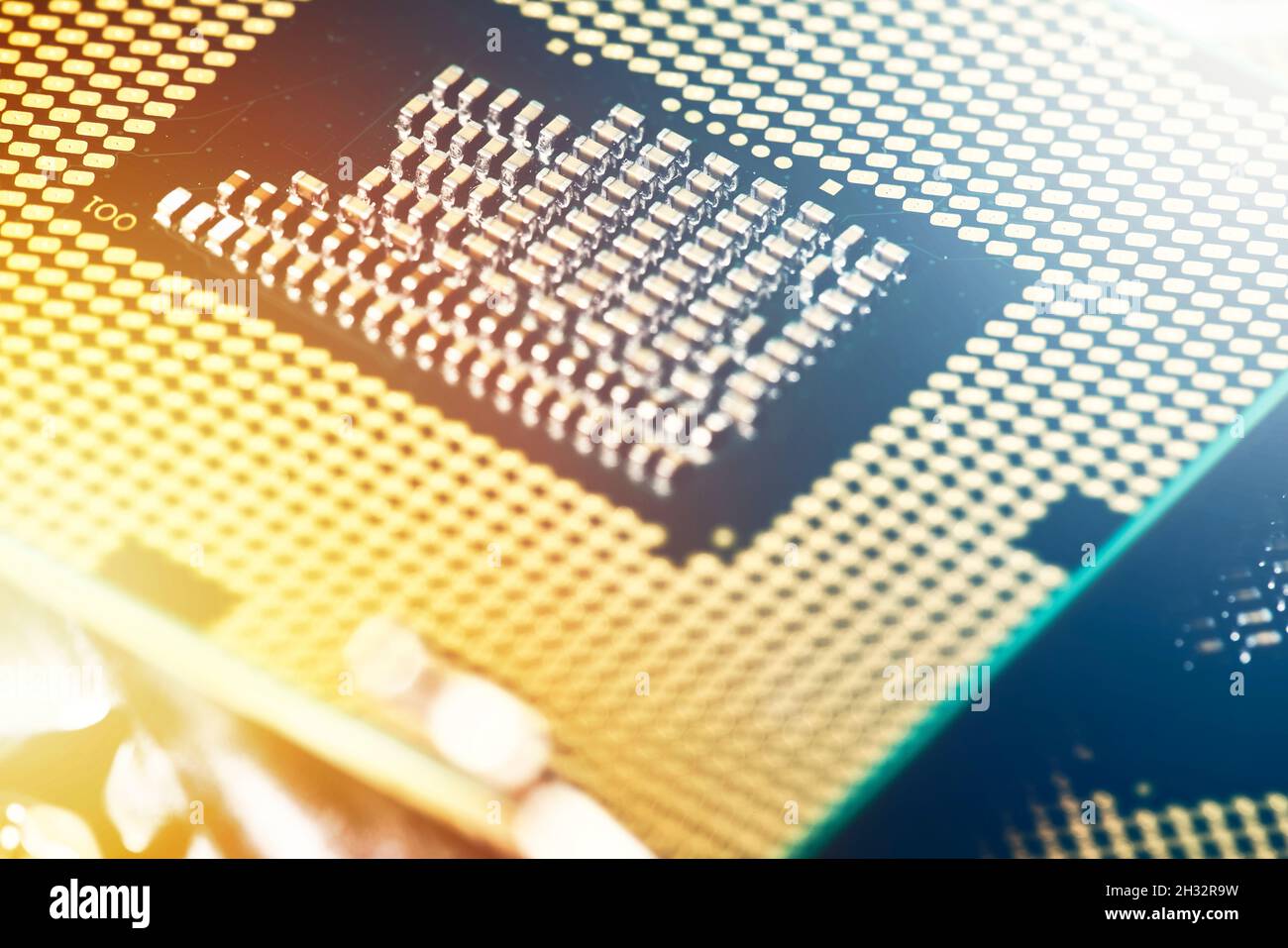 Macro-shot of computer microchip processor. Global chip and ...