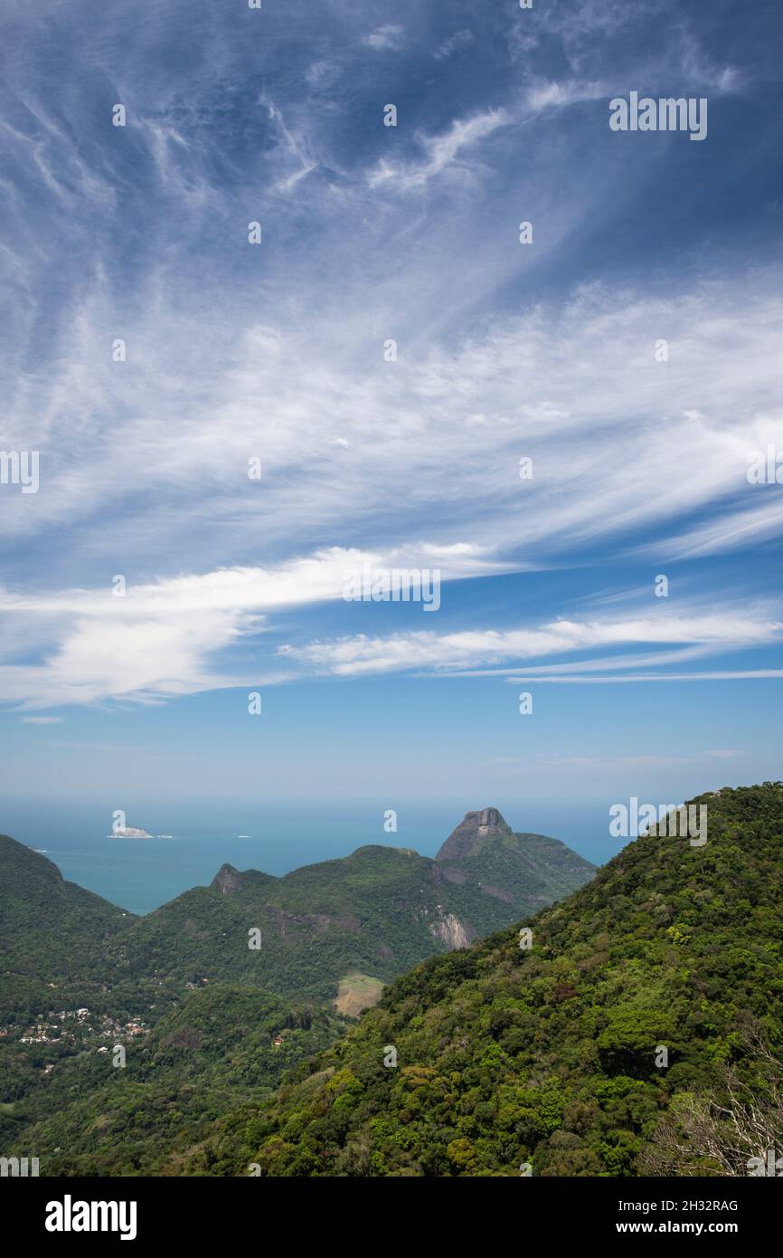 Beautiful view to green rainforest mountains in Tijuca Park, Rio de ...