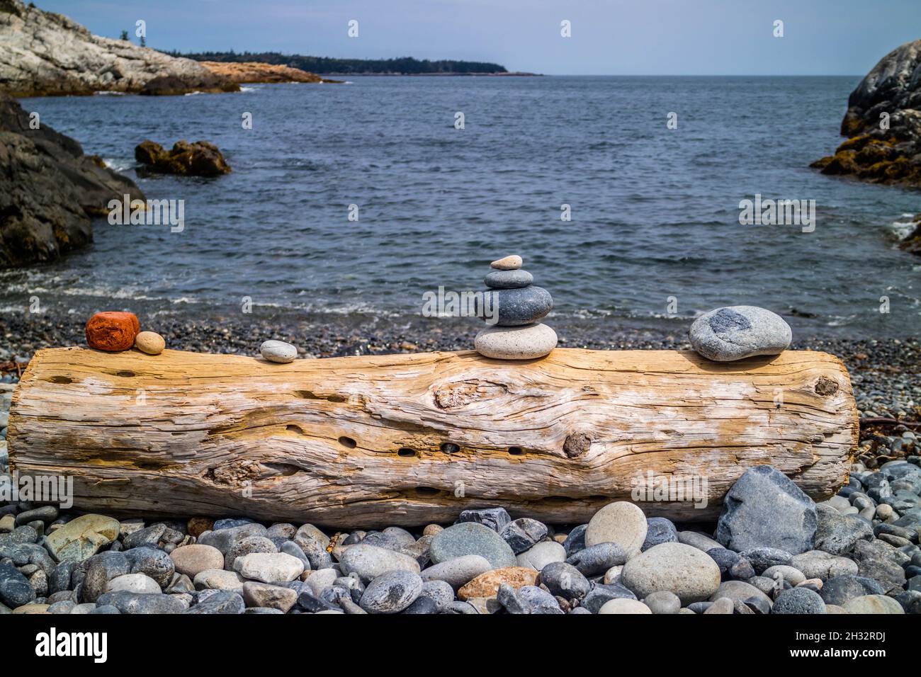 A human made pile of rocks at the bay of of Duck Harbor Duck Harbor ...