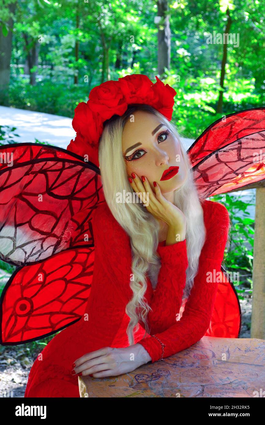 Magical Red Fairy Girl Portrait Stock Photo - Alamy