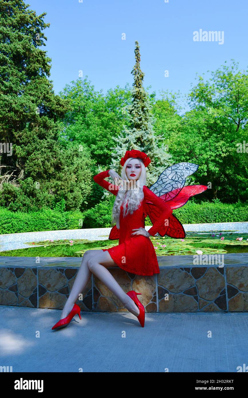 Magical Red Fairy Girl Portrait Stock Photo - Alamy