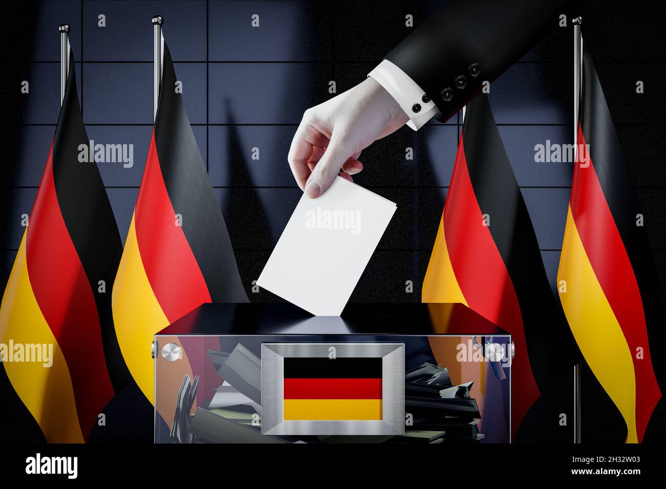 Germany flags, hand dropping ballot card into a box - voting, election ...