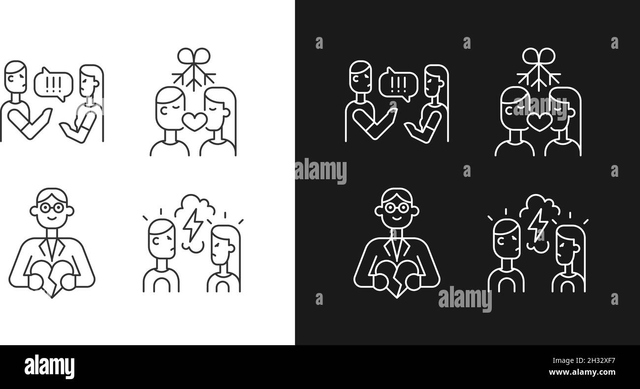 Fighting in relationship linear icons set for dark and light mode Stock ...