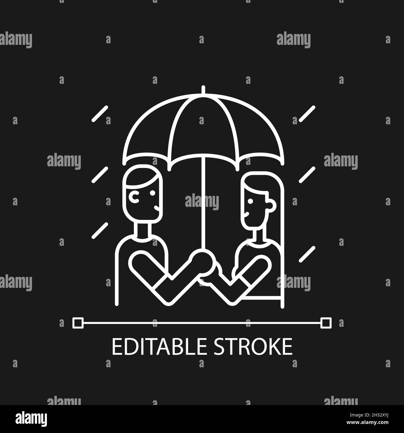 Walking under rain white linear icon for dark theme Stock Vector Image ...