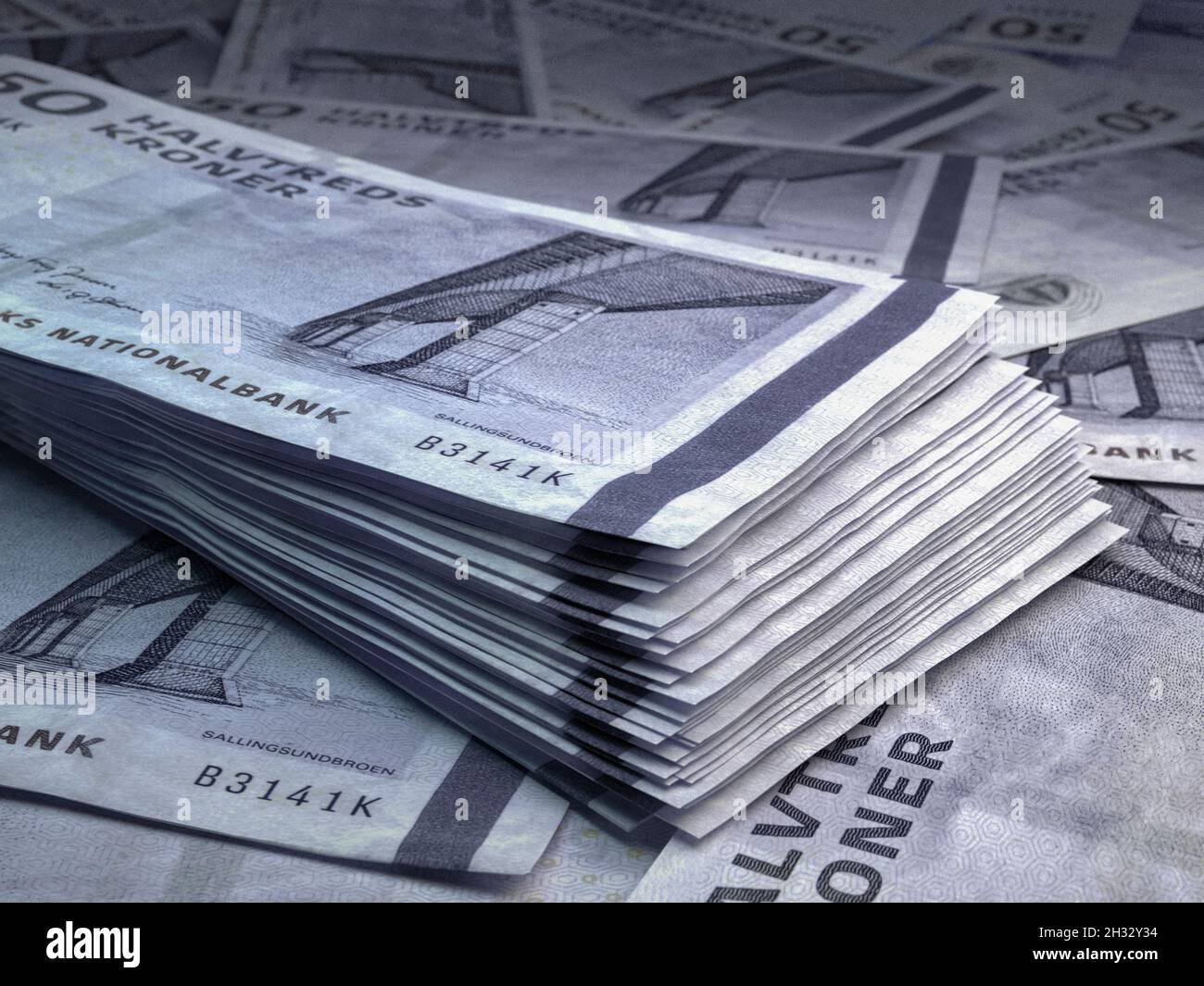 Money of Denmark. Danish krone bills. DKK banknotes. 50 kroner ...