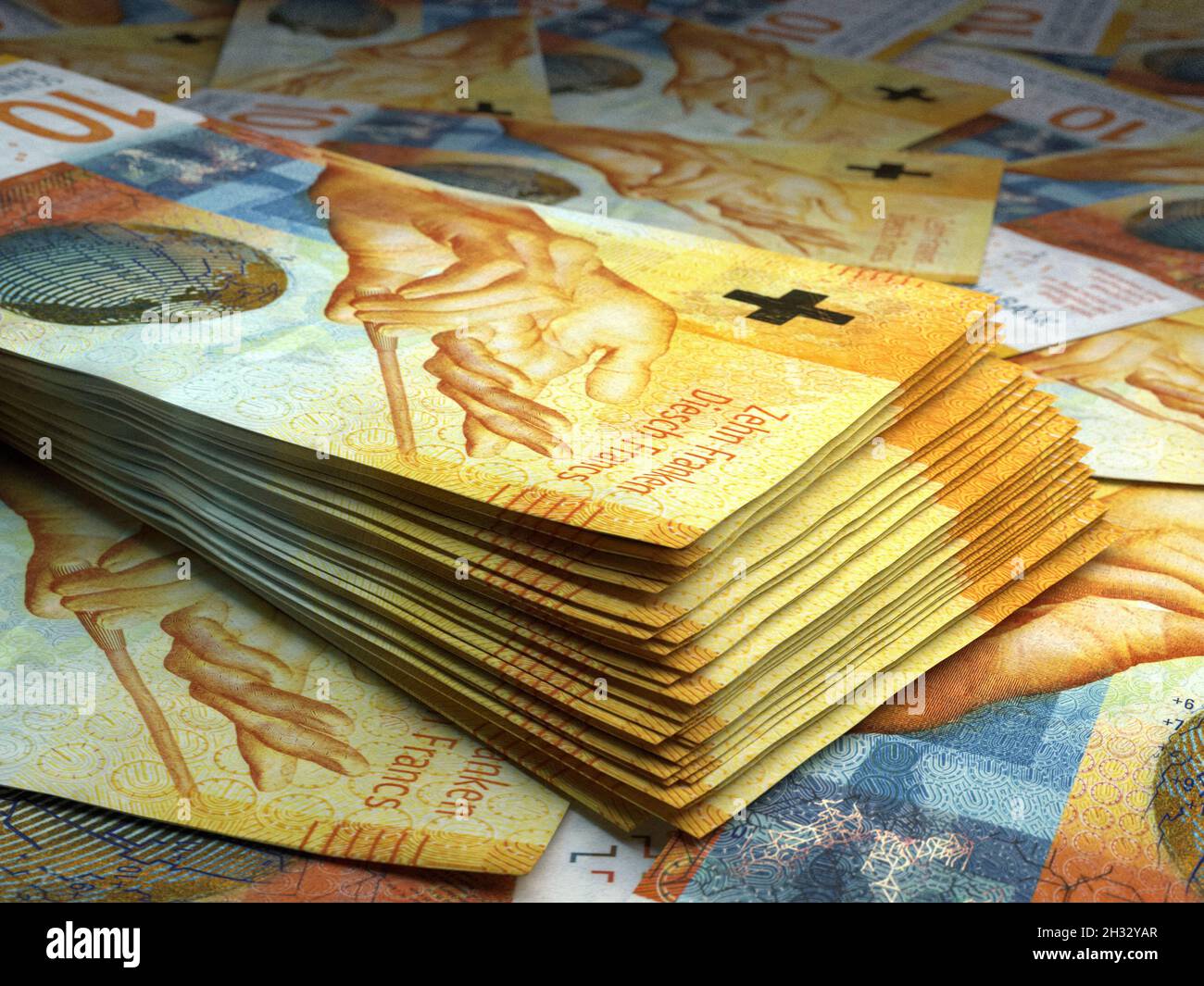 Money of Switzerland. Swiss franc bills. CHF banknotes. 10 francs ...