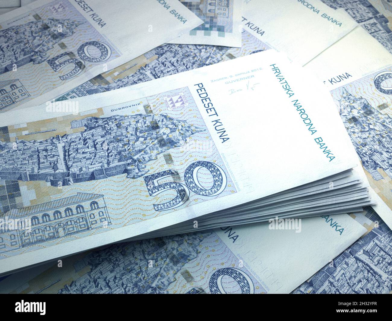 Money of Croatia. Croatian kuna bills. HRK banknotes. 50 euro. Business ...