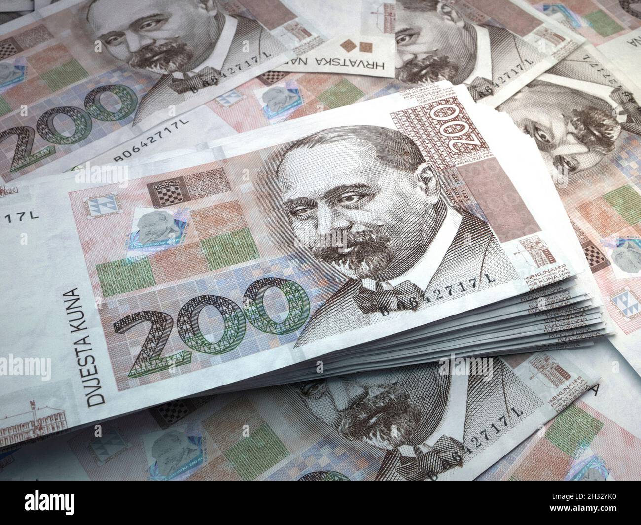 Money of Croatia. Croatian kuna bills. HRK banknotes. 200 euro ...