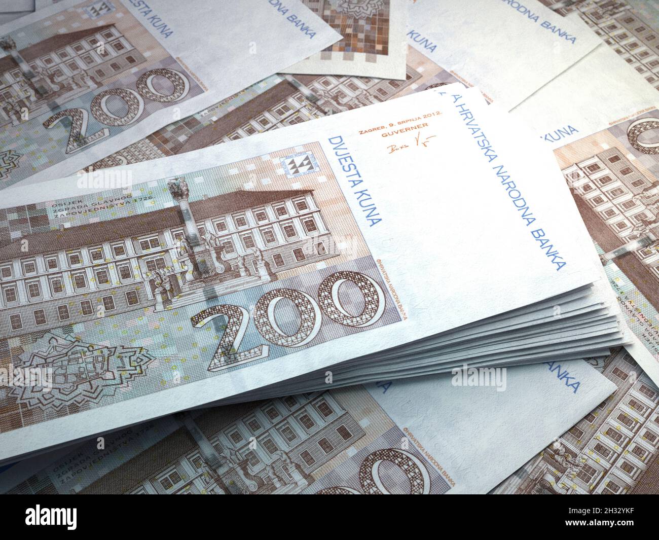 Money of Croatia. Croatian kuna bills. HRK banknotes. 200 euro ...