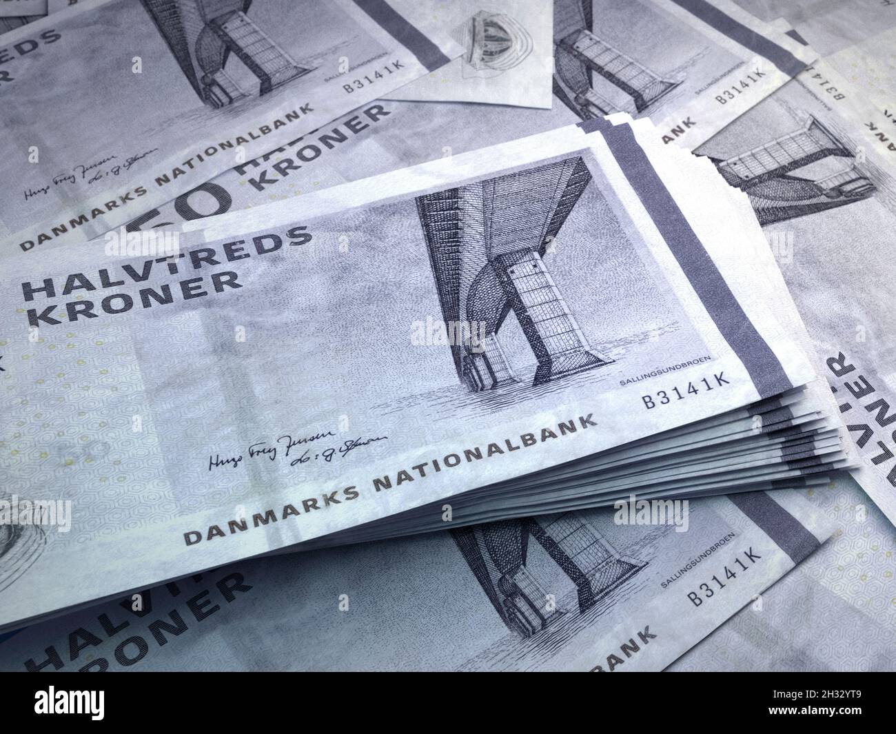 Money of Denmark. Danish krone bills. DKK banknotes. 50 kroner ...