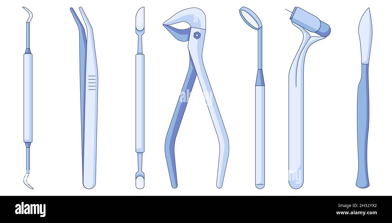 Dental tools and instruments icons set. Stomatology supplies vector ...