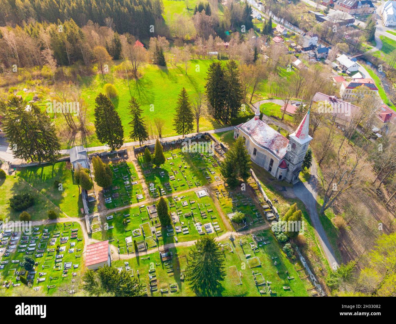 Church and cemetery from above Stock Photo - Alamy