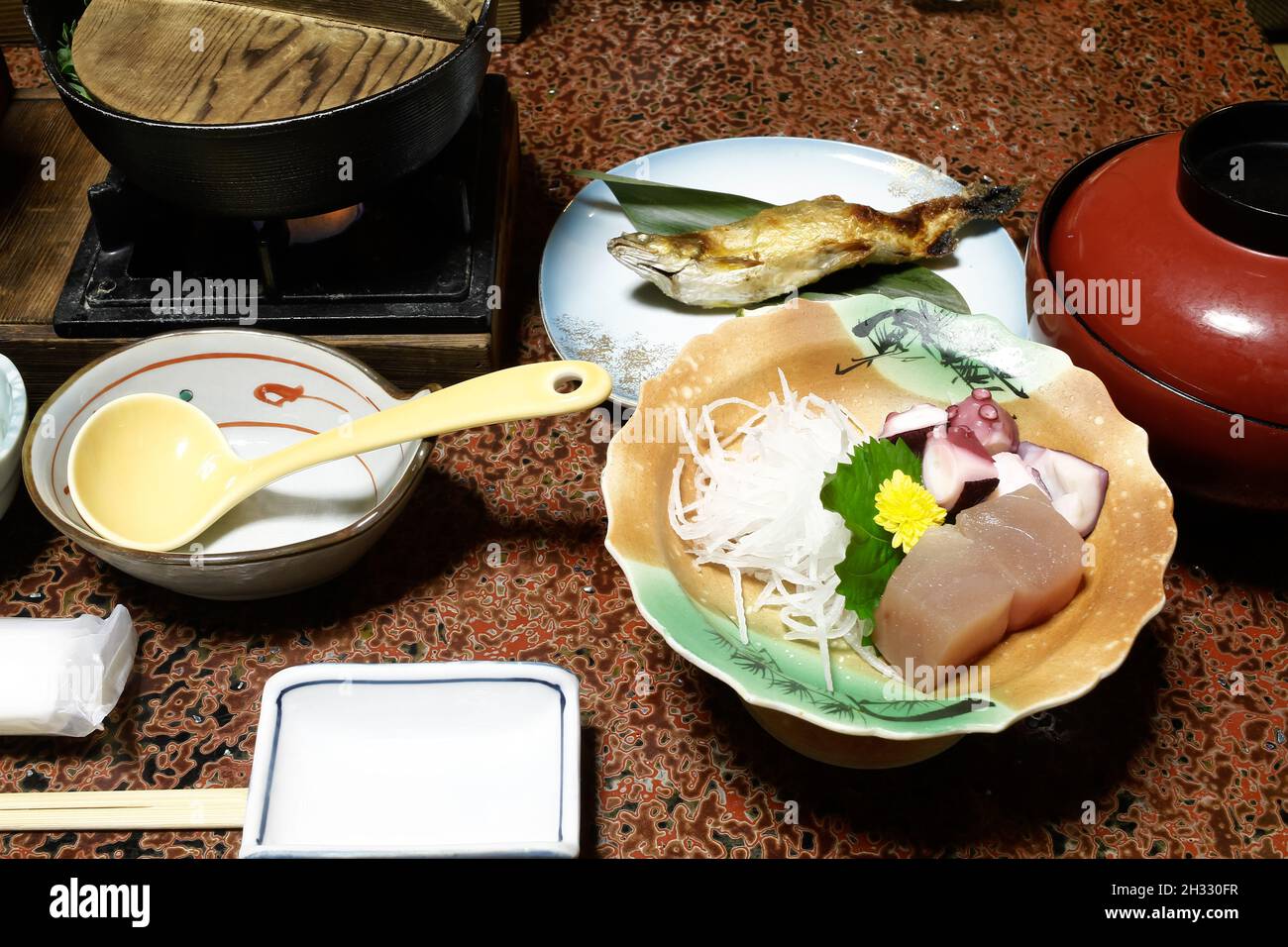 shibu onsen, nagano, japan, 2021-23-10 , Meal at a traditional Ryokan ...