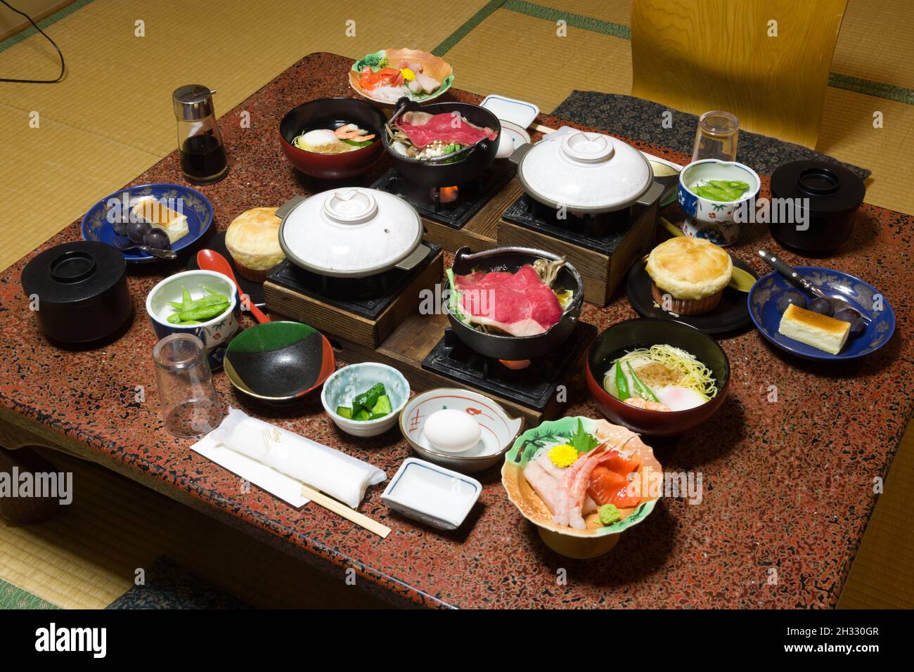 shibu onsen, nagano, japan, 2021-20-10 , Meal at a traditional Ryokan ...