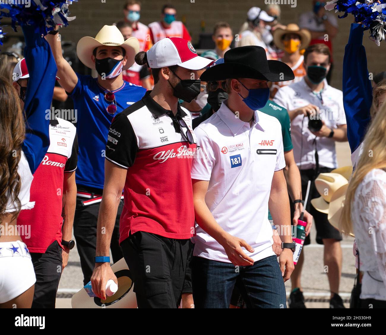 Kimi Raikkonen of Finland and Alfa Romeo Racing attend the Driver's ...