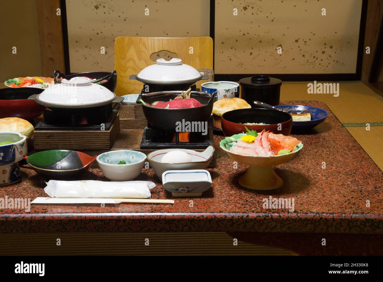 shibu onsen, nagano, japan, 2021-20-10 , Meal at a traditional Ryokan ...