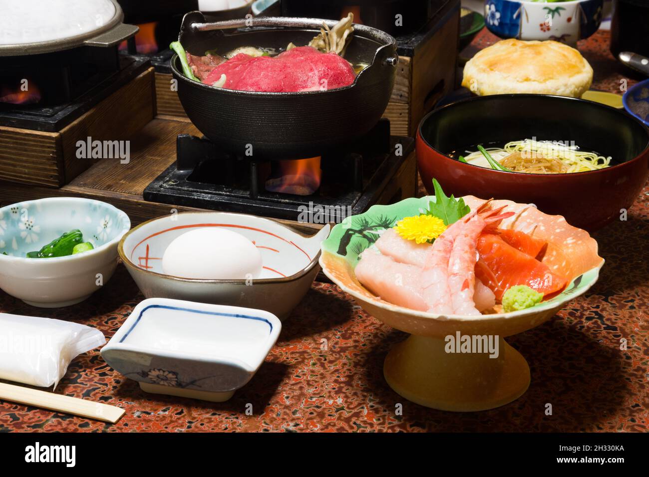 shibu onsen, nagano, japan, 2021-20-10 , Meal at a traditional Ryokan ...