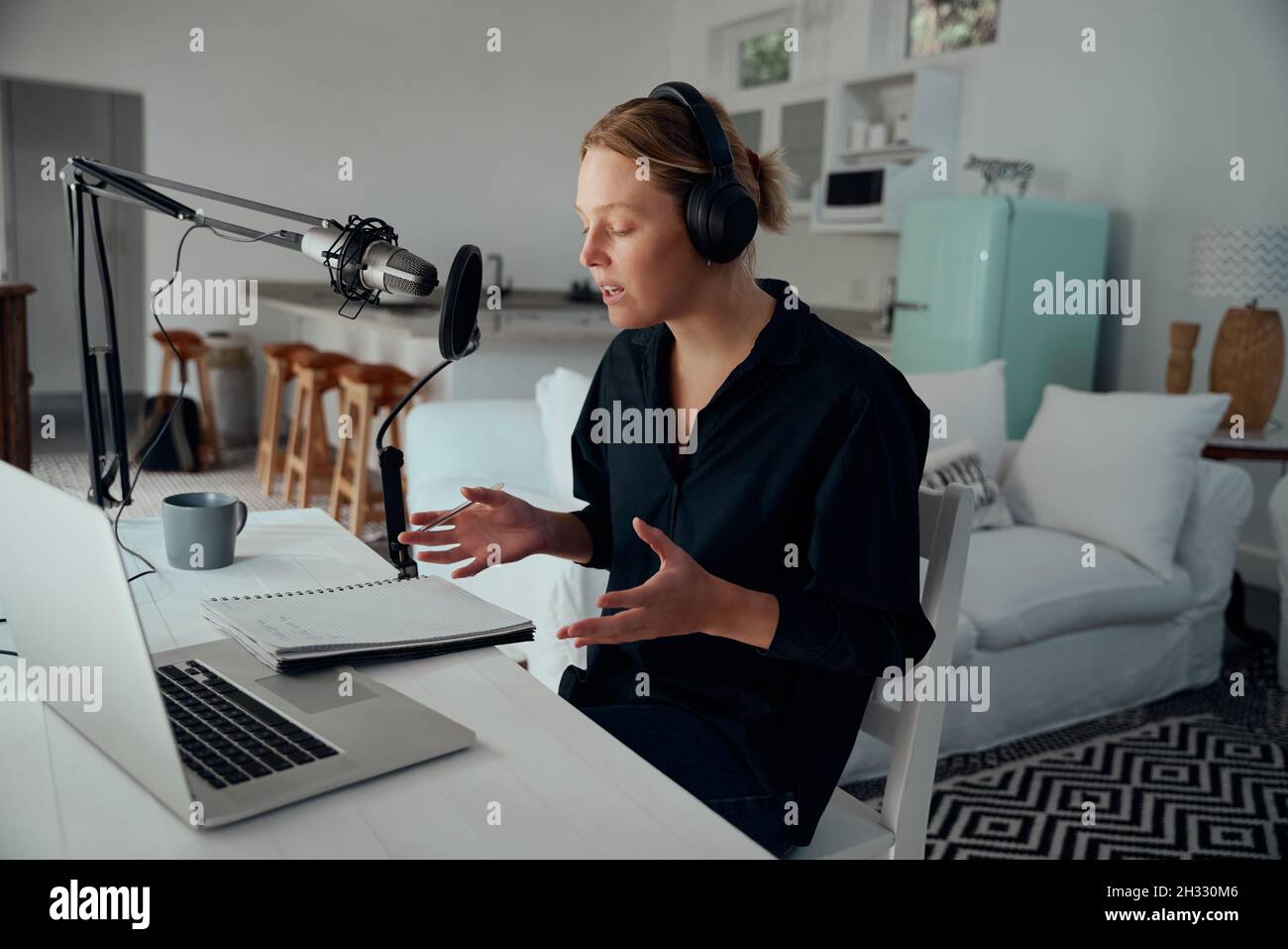 Woman recording podcast hi-res stock photography and images - Alamy