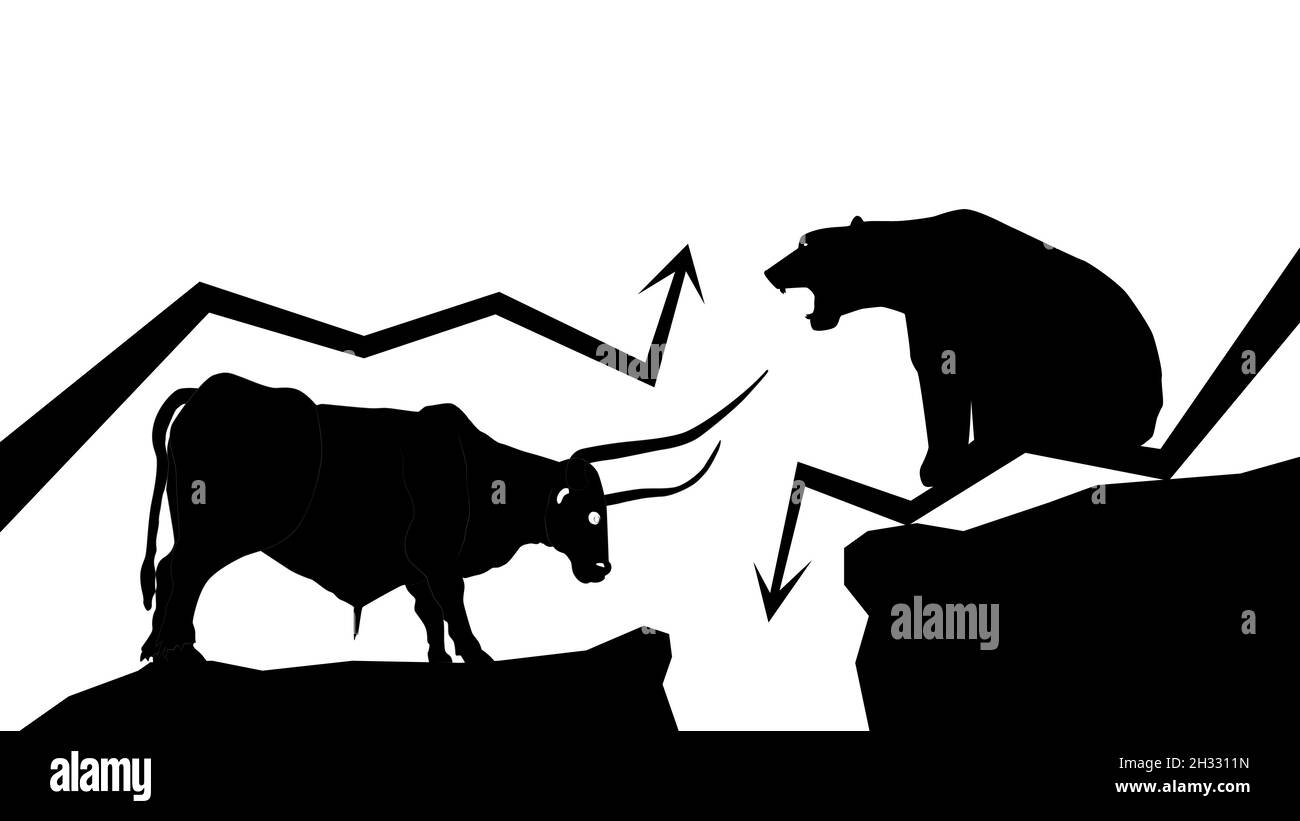 Silhouette bullish trend versus bearish trend with up and down arrows ...