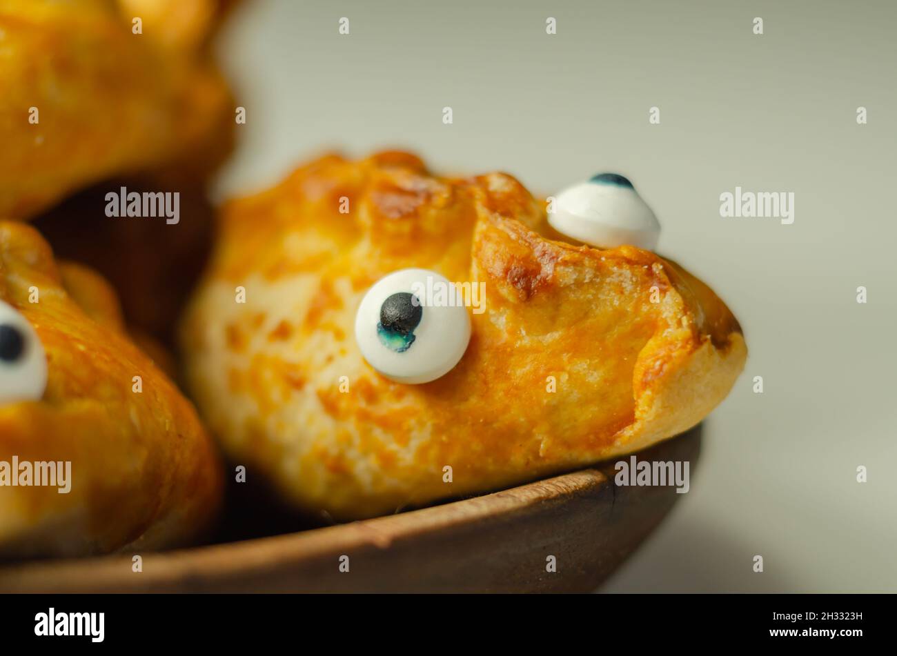 Mini pasties with decorating eyes, succulent pork, turkey, bacon and ...