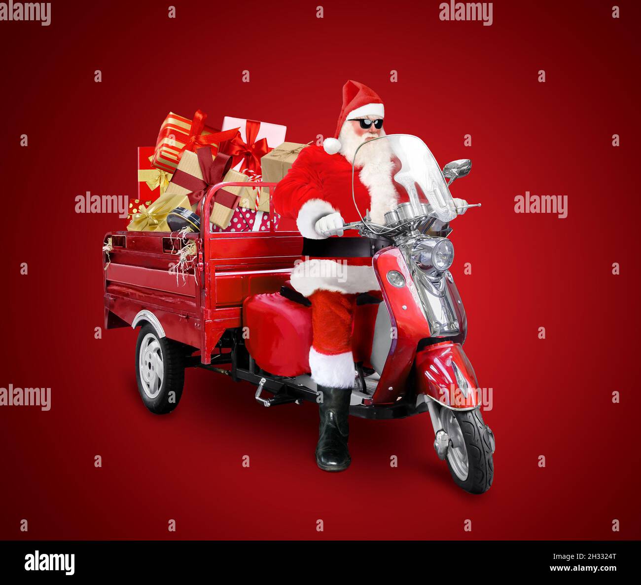 Santa delivering Christmas or New Year presents Stock Photo - Alamy