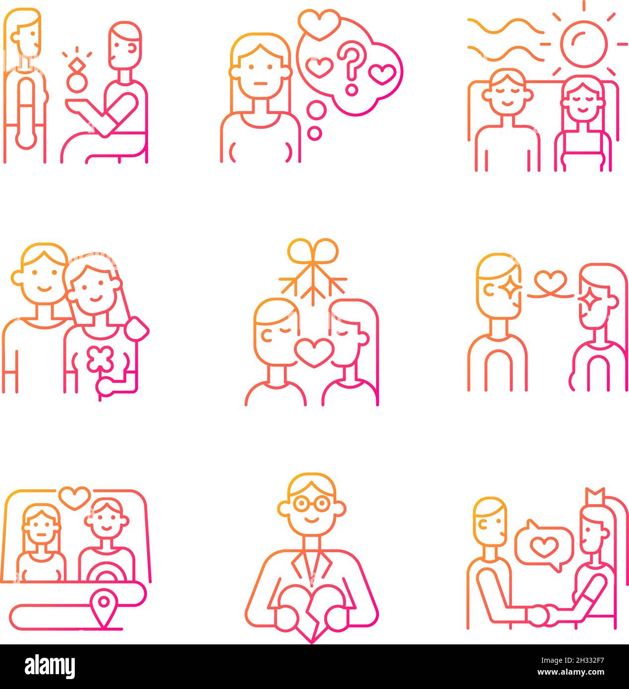 Romantic relationship gradient linear vector icons set Stock Vector ...