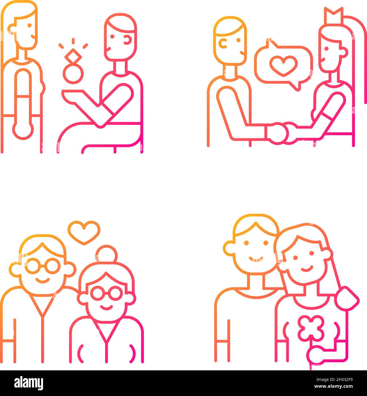 Stages of romantic relationship gradient linear vector icons set Stock ...
