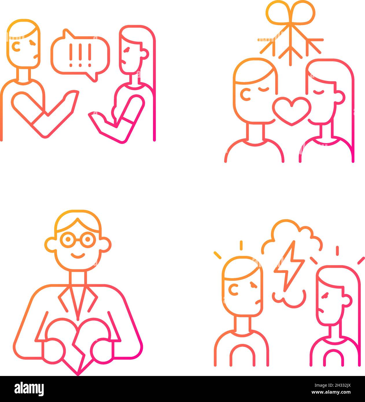 Fighting in relationship gradient linear vector icons set Stock Vector ...