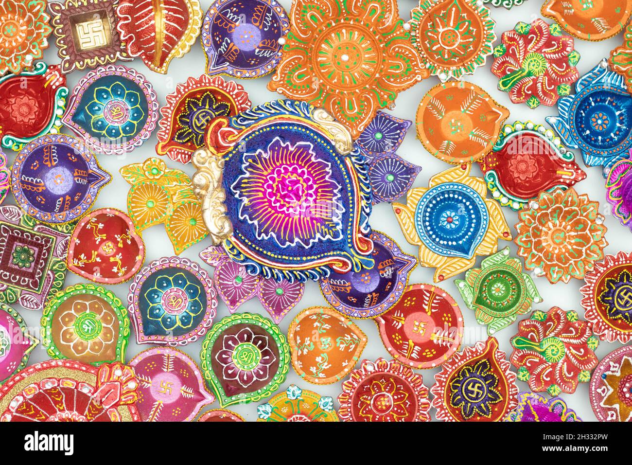 Full Frame Collection Of Various Types Of Decorative Multicolor Diya ...