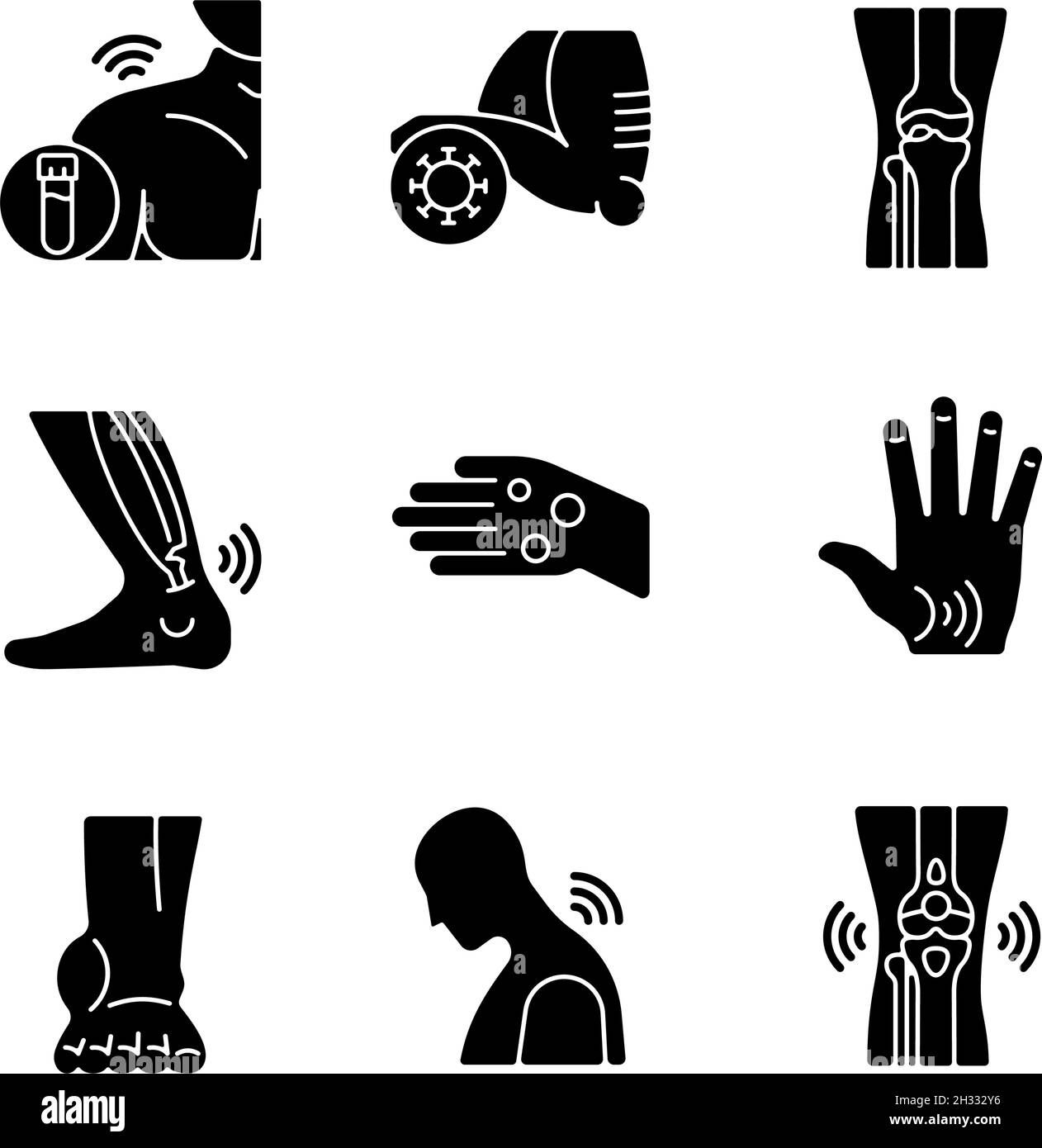 Joint problems black glyph icons set on white space Stock Vector Image ...