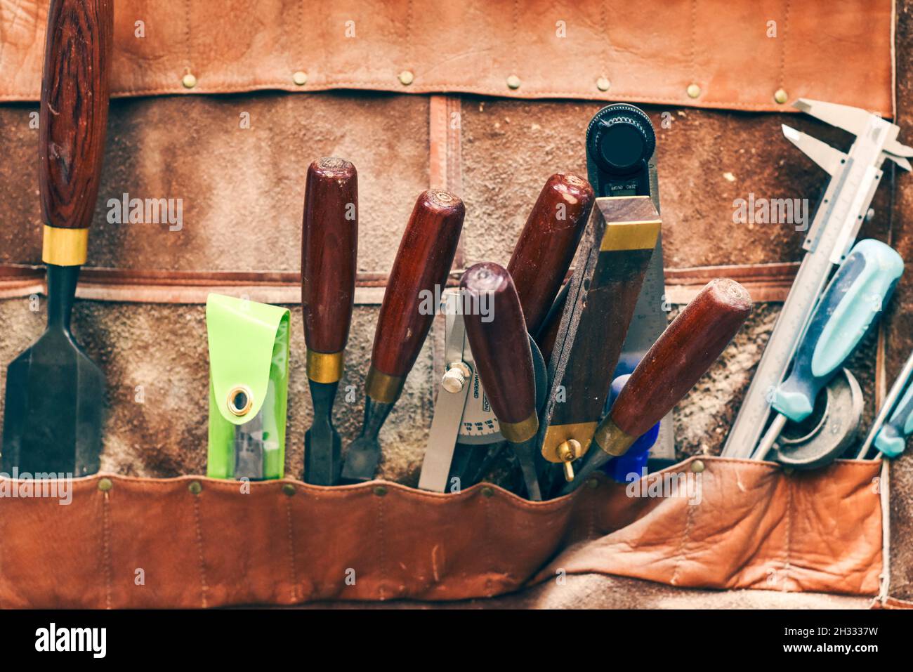 Chisel and other work tools for woodwork and carpentry in leather tool ...