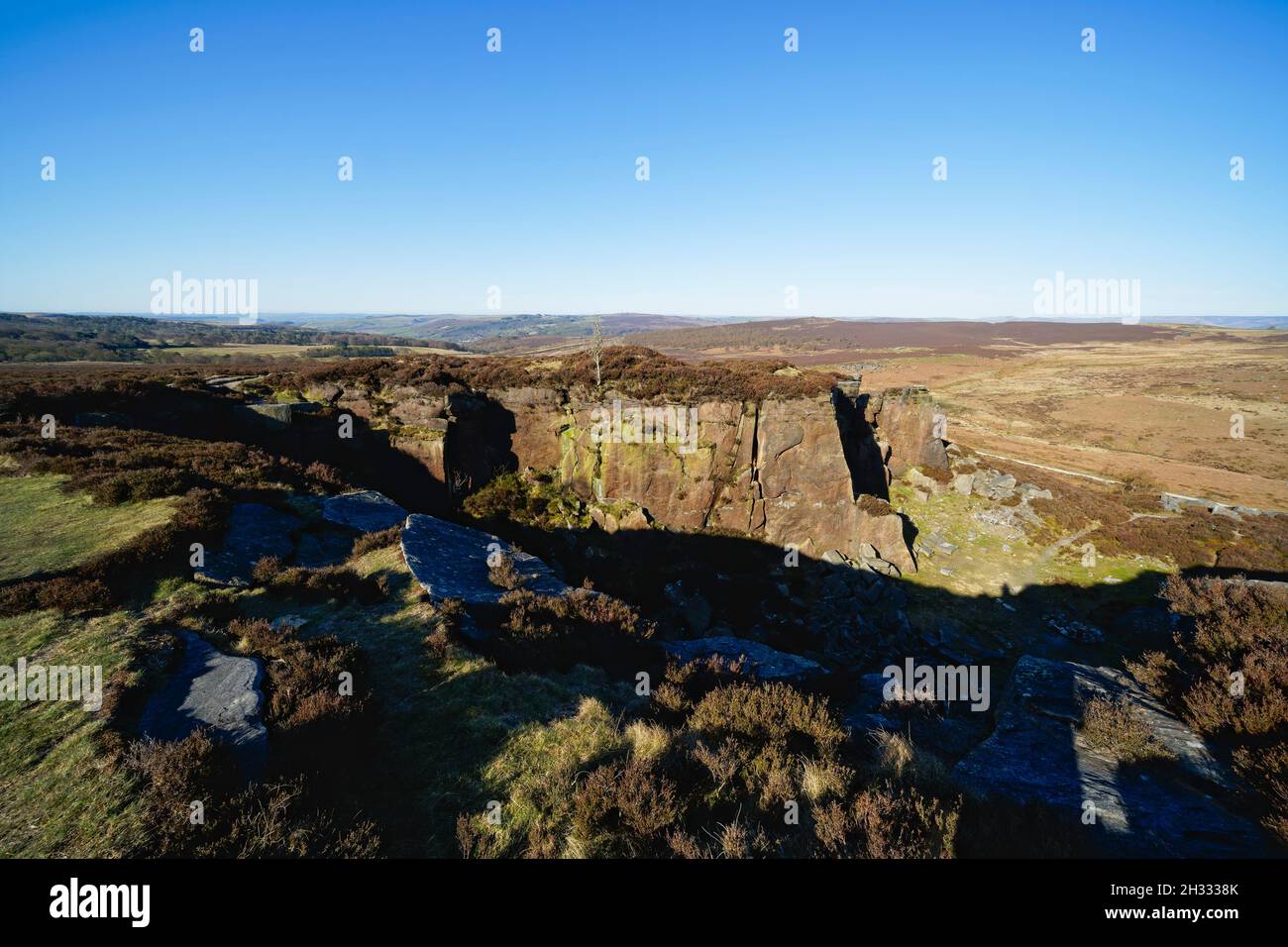 On top of Burbage Edge looking in to an old abandoned quarry on a ...