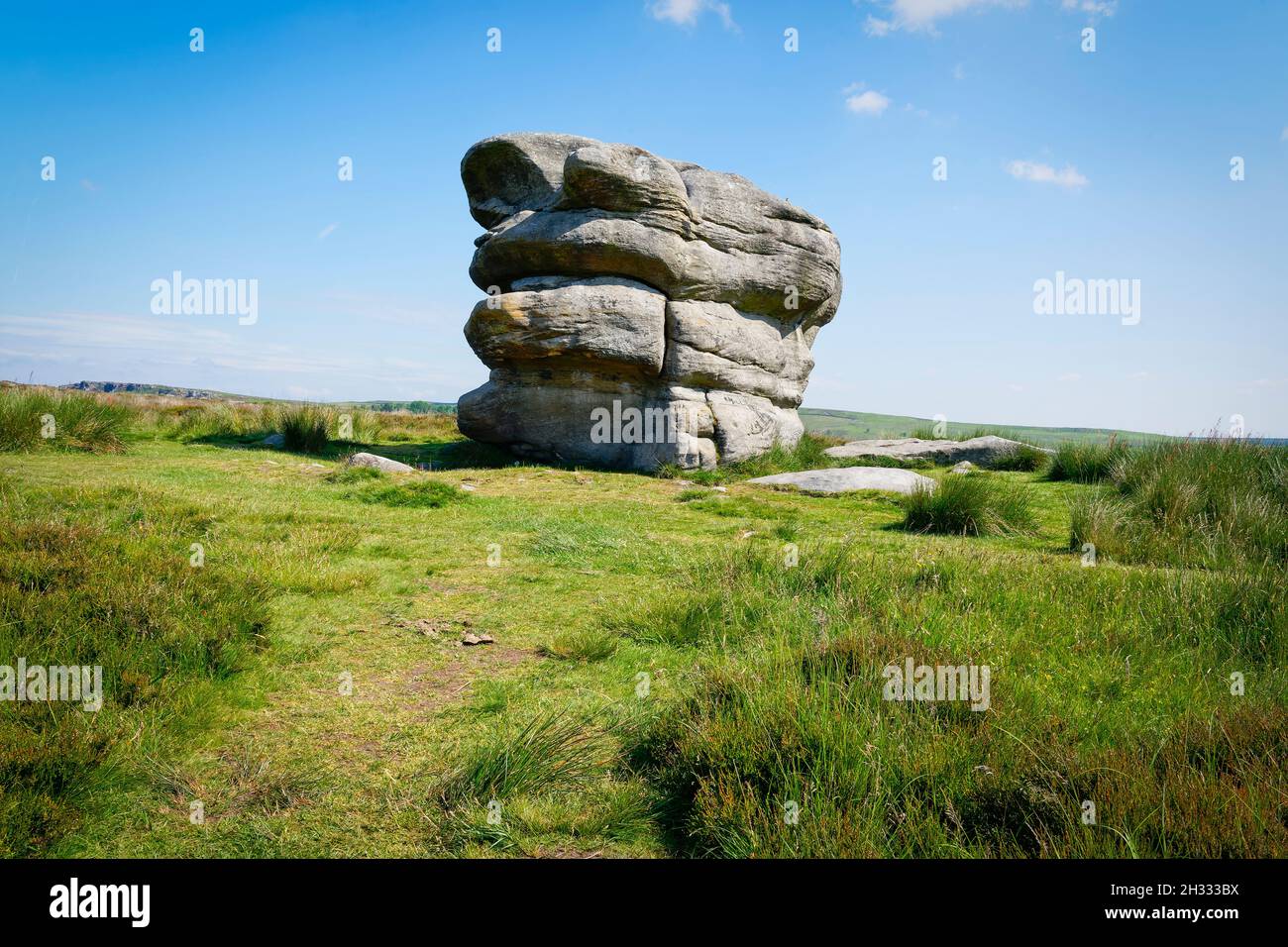 A large eroded gritstone outcrop on Baslow Edge known as the Eagle ...