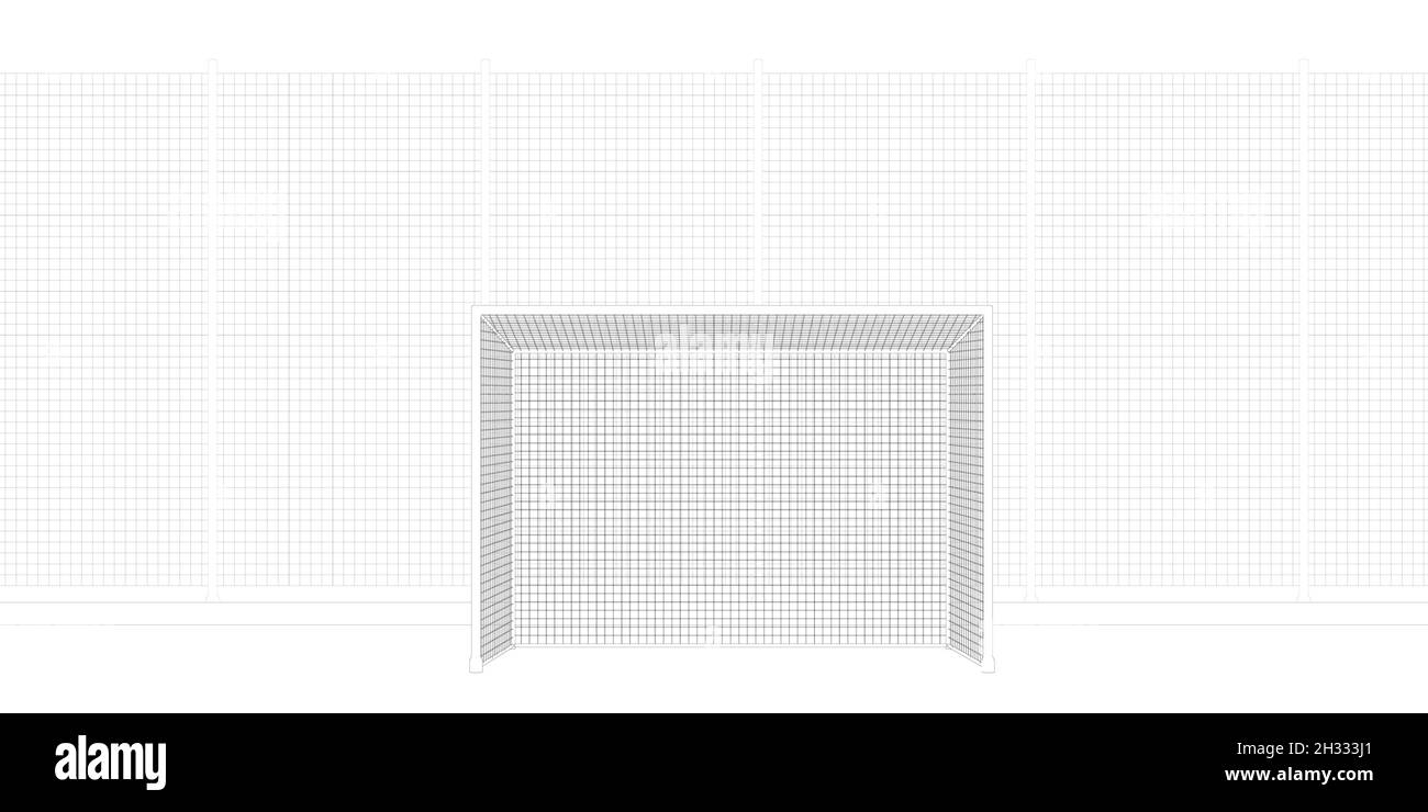 The contour of a football goal and a fence made of black lines isolated ...