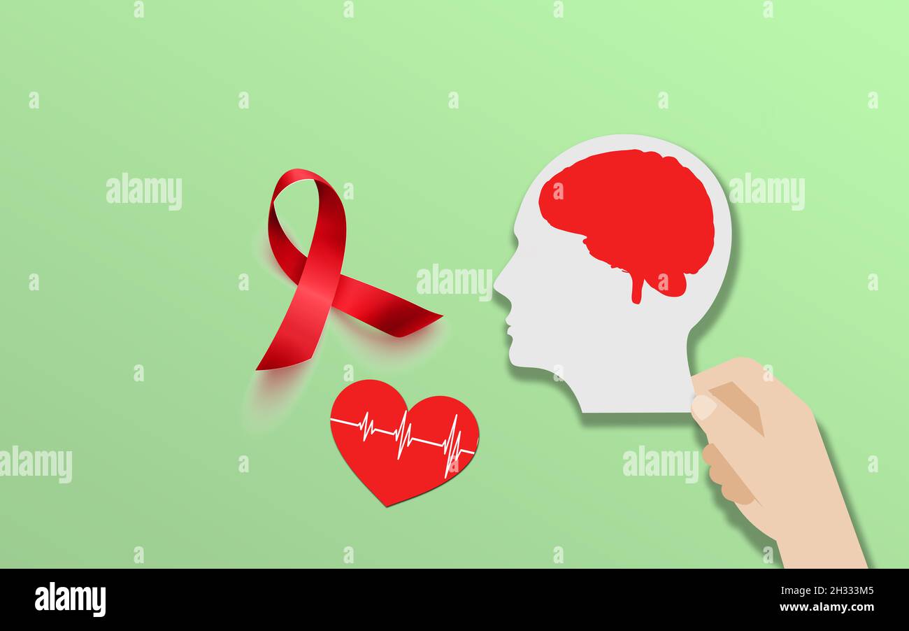 Mental Health and Huma Medical Brain Care. man Head With red Brain ...