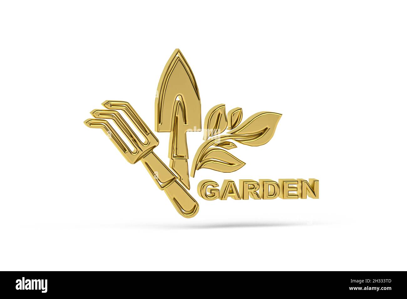 Golden 3d garden tools icon isolated on white background - 3d render ...