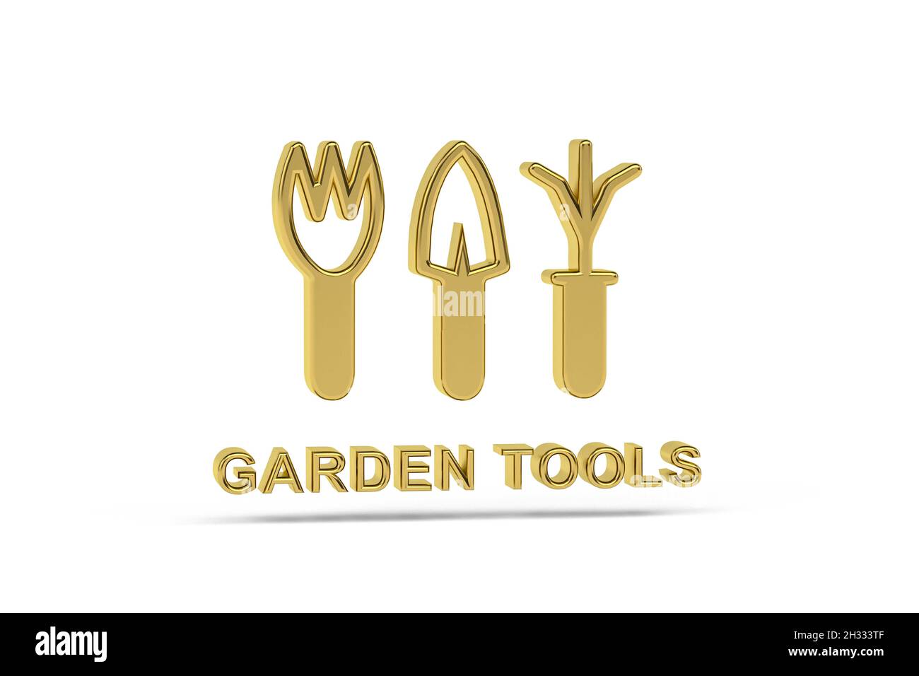 Golden 3d garden tools icon isolated on white background - 3d render ...