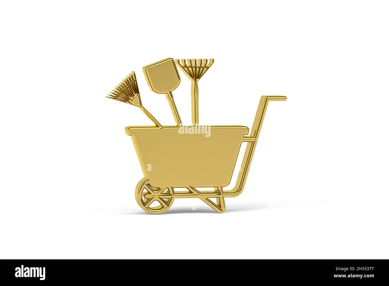 Golden 3d garden tools icon isolated on white background - 3d render ...