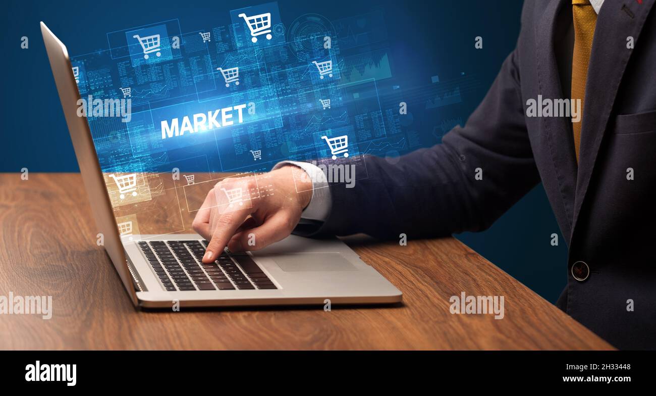 Businessman working on laptop concept Stock Photo - Alamy