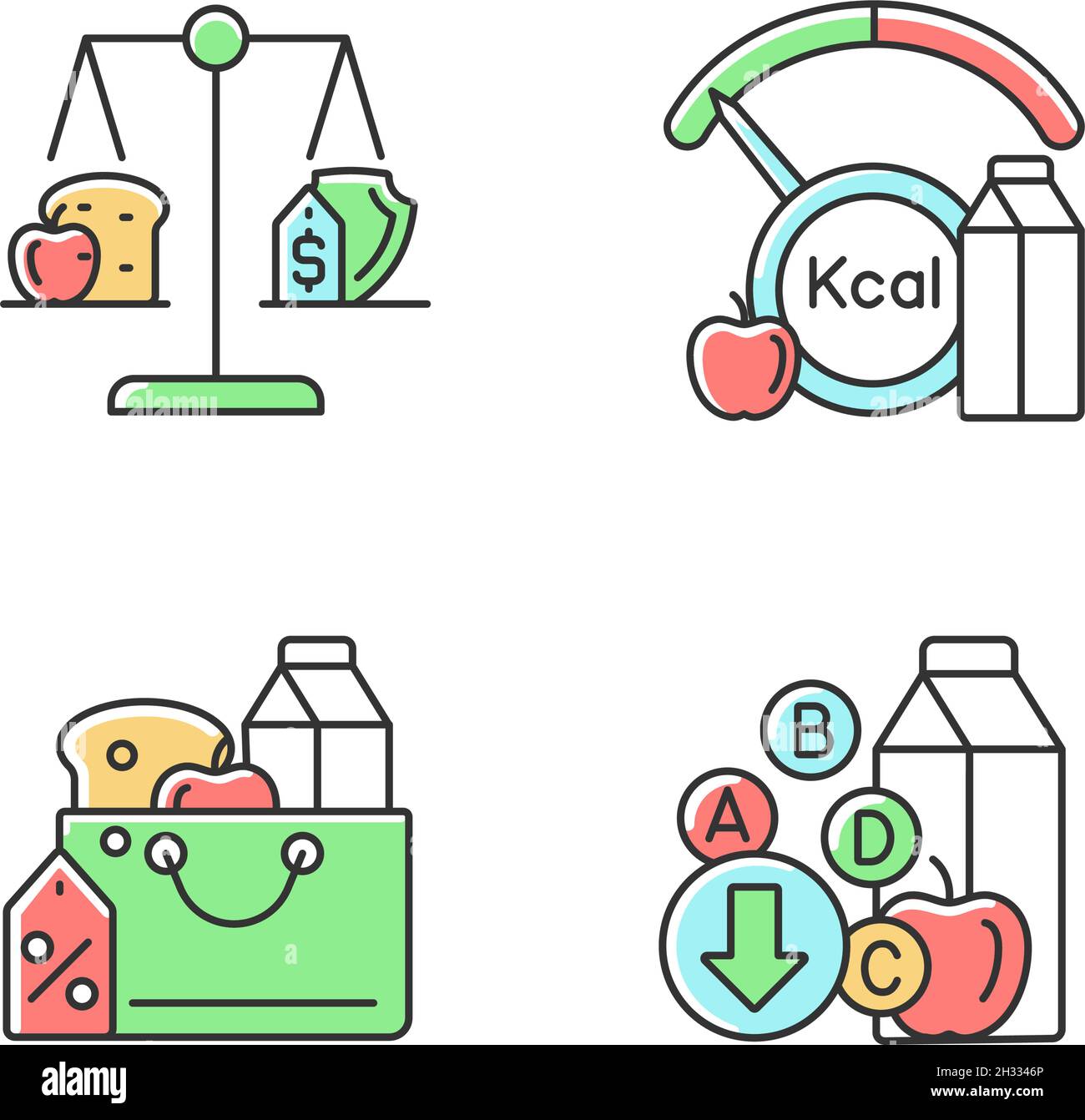 Insufficient food consumption RGB color icons set Stock Vector Image ...
