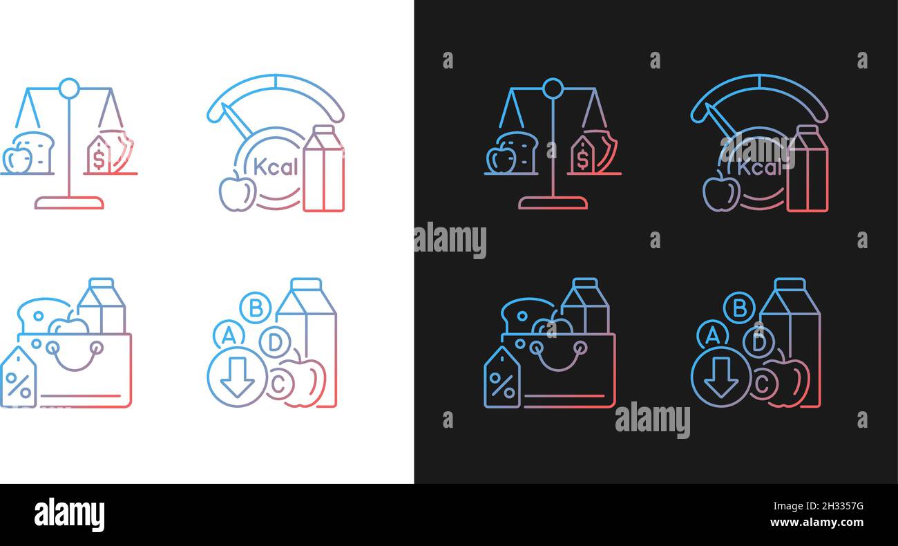 Insufficient food consumption gradient icons set for dark and light ...