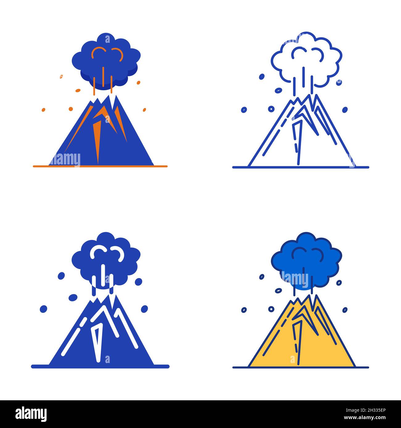 Volcano eruption icon set in flat and line style. Mountain symbol ...