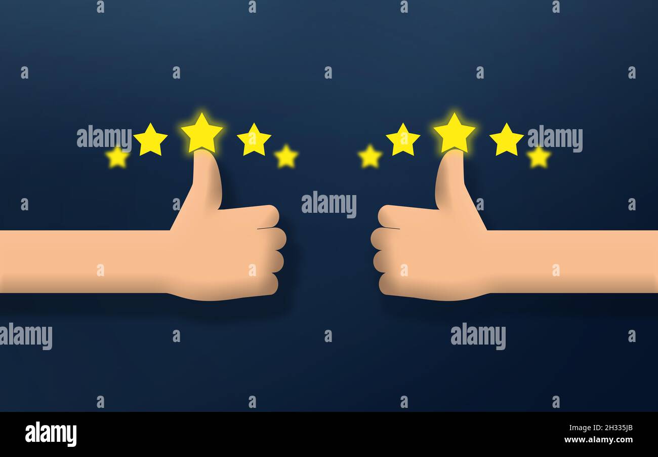 Happy Customer and Seller Exchanging Positive feedback with five star ...