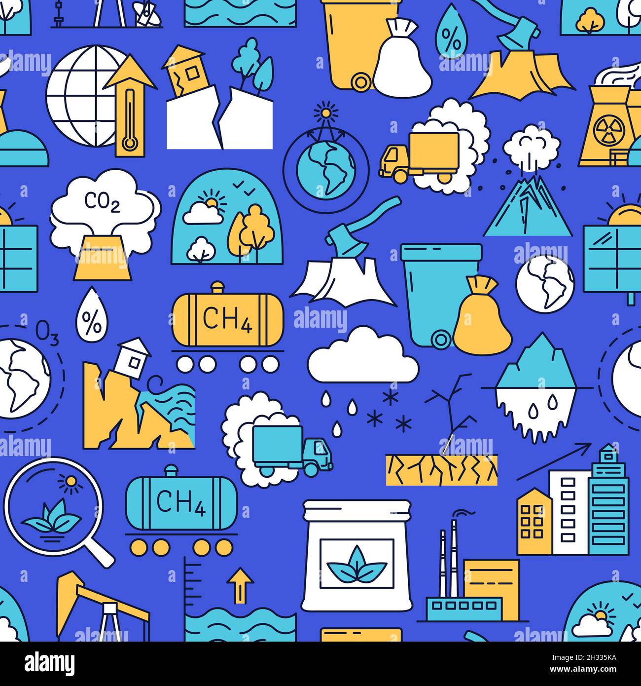 Climate change concept seamless pattern in colored line style. Ecology ...