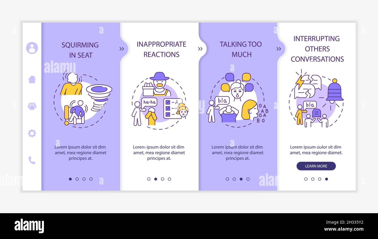 Hyperactive impulsive ADHD signs onboarding vector template Stock ...