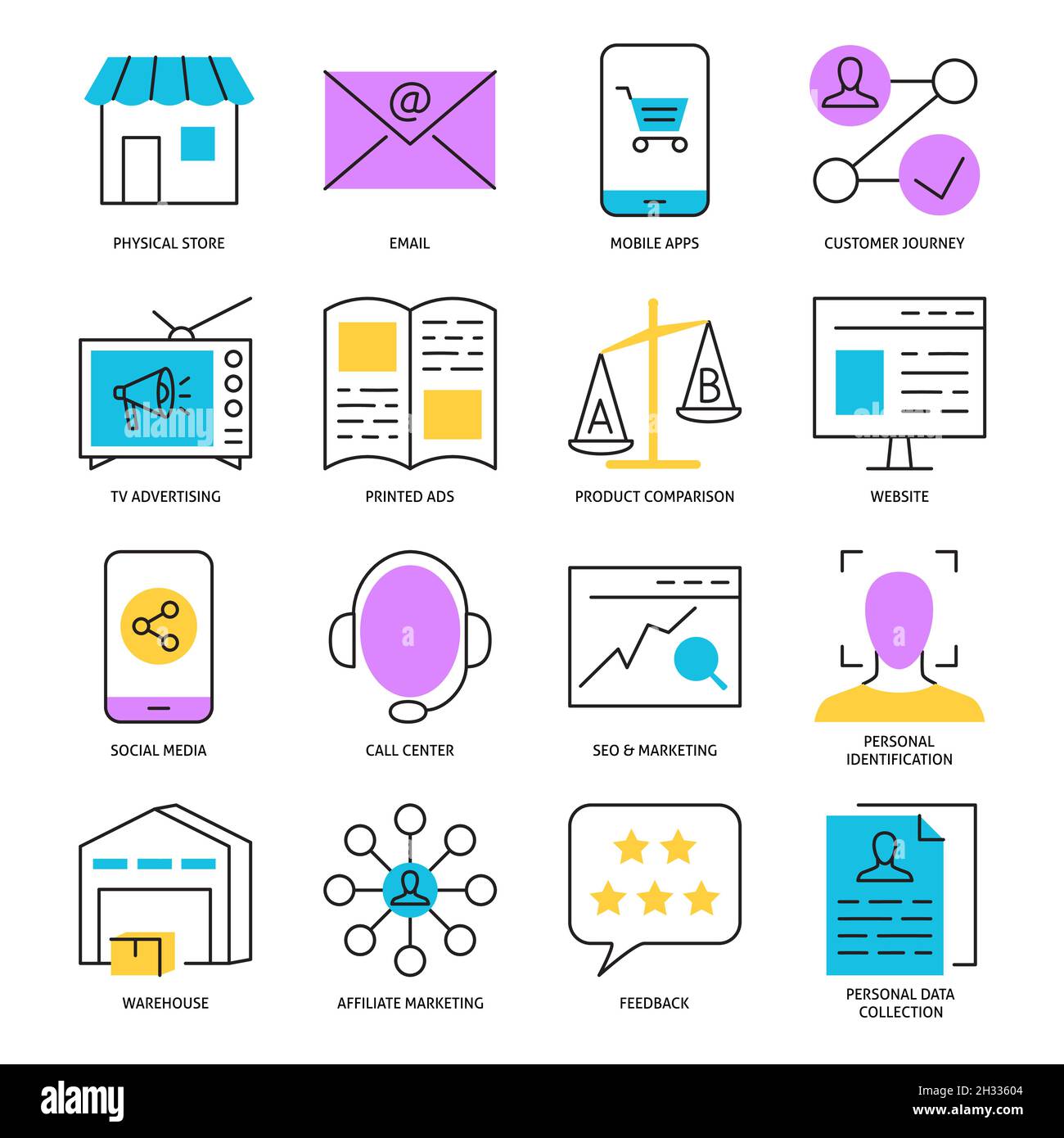 Omni-channel marketing icon set in line style. Vector illustration ...
