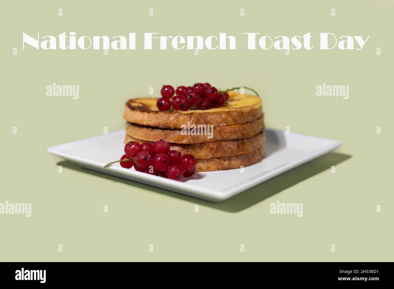 Traditional French toast with figs and red currants. Fried bread soaked ...