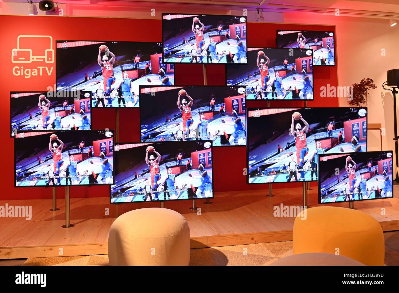 Televisions are in the foyer with the DAZN logo, streaming service ...