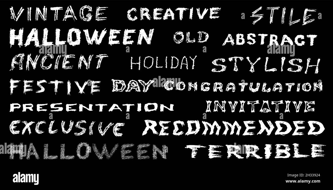 Set of words. Font in an unusual style. A set of words with creative ...